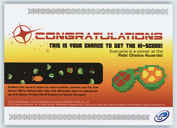 File:Ereader-Nickelodeon Kids' Choice Awards 2003-card back.png - No ...